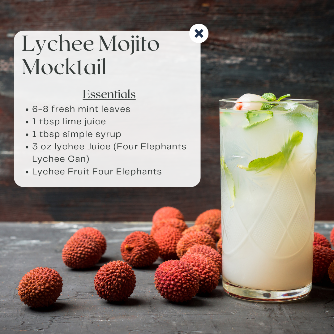 Lychee Mojito Mocktail with Four Elephants Lychee in Syrup